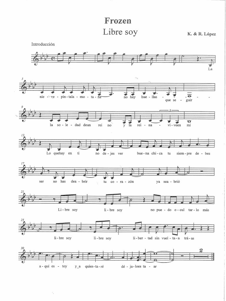 Partitura y Letra de Libre Soy - Frozen
