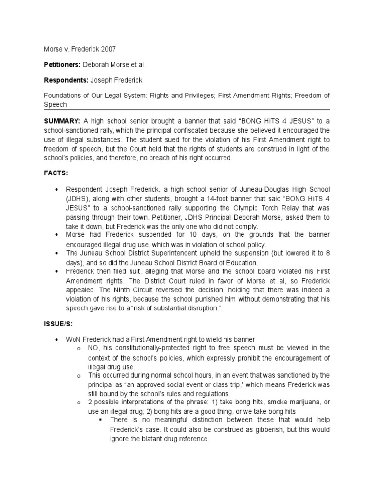 Morse v. Frederick 2007 Case Digest | PDF | Constitutional Law ...