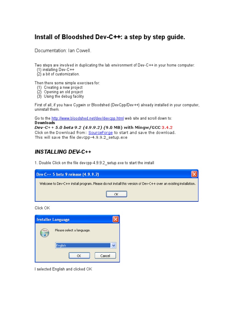 Install of Bloodshed Dev-C++: A Step by Step Guide.: Documentation: Ian Cowell | Download Free ...