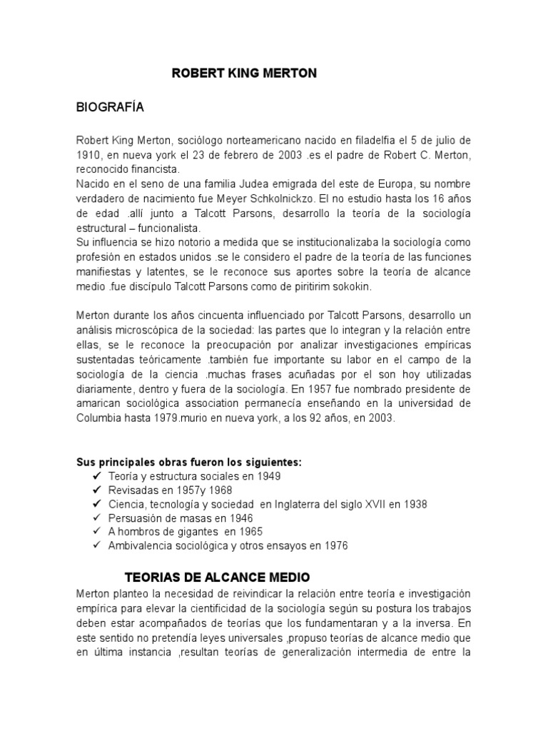 Robert King Merton | PDF | Sociología | Interacciones de disciplina ...