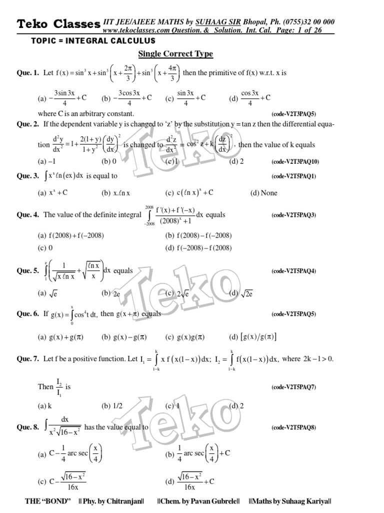 Integral Problem Sheet | PDF | Sine | Trigonometric Functions