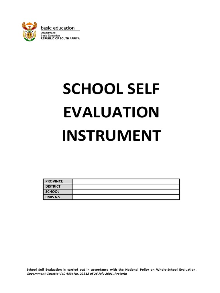 School Self Evaluation Instrument PDF | PDF | Hygiene | Evaluation