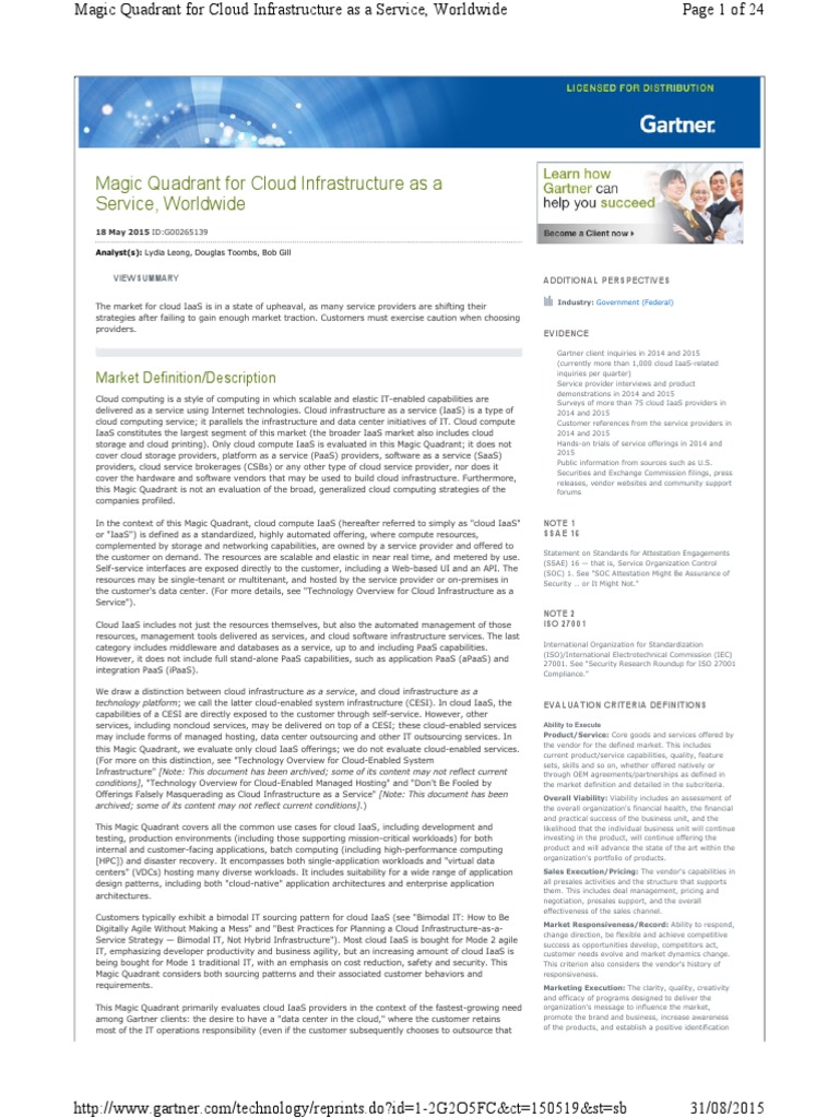 Magic Quadrant - IAAS | PDF | Cloud Computing | Software As A Service