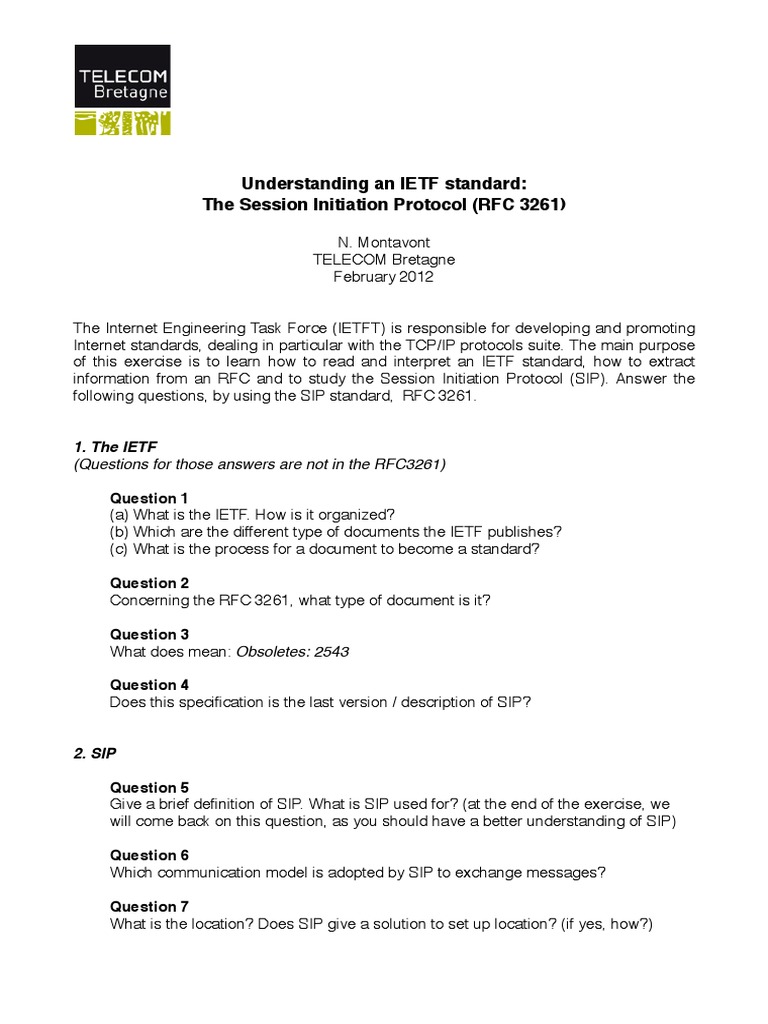 E1 Exercise SIP RFC | PDF | Session Initiation Protocol | Internet ...