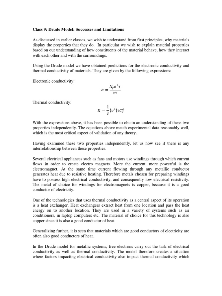 Drude Model: Successes and Limitations | Thermal Conductivity ...