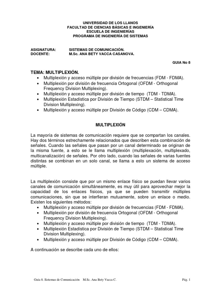 Multiplexión | PDF | codigo de DIVISION DE ACCESO multiple ...