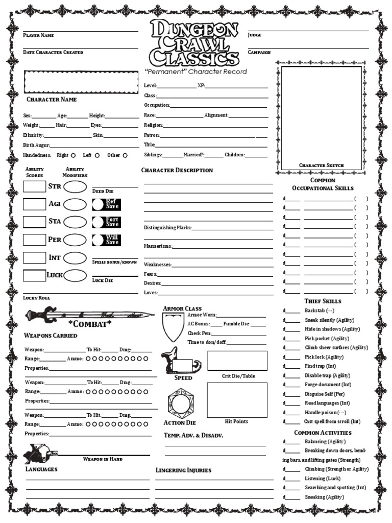 DCC RPG Character Sheet (2 Pages) | PDF