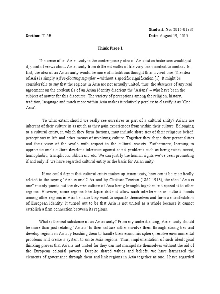 Think Piece 1 | PDF | Asia | Philosophical Movements