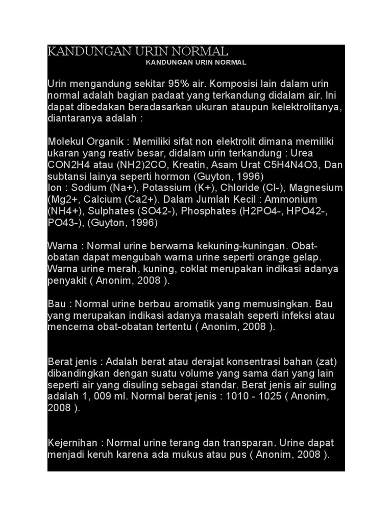 Kandungan dan Karakteristik Urin Normal | PDF
