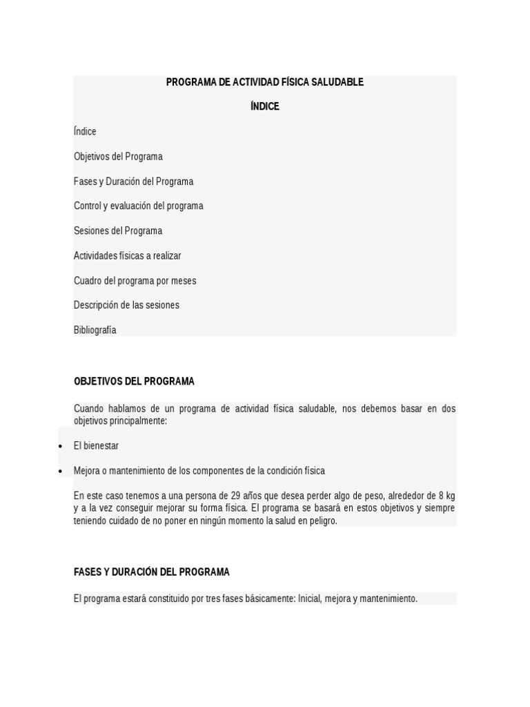 Programa de Actividad Física Saludable | PDF | Natación humana ...
