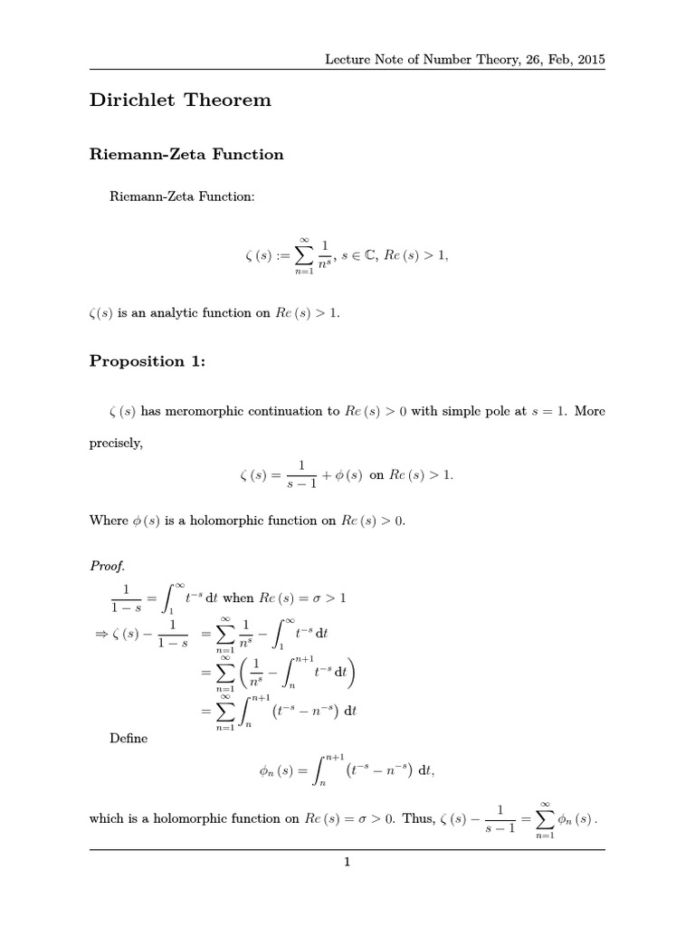 Dirichlet Theorem: Riemann-Zeta Function | PDF | Mathematical Analysis | Complex Analysis