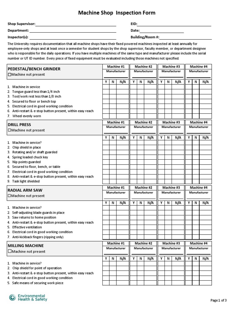 Machine Shop Inspection Form 5.82 | PDF | Machining | Belt (Mechanical)