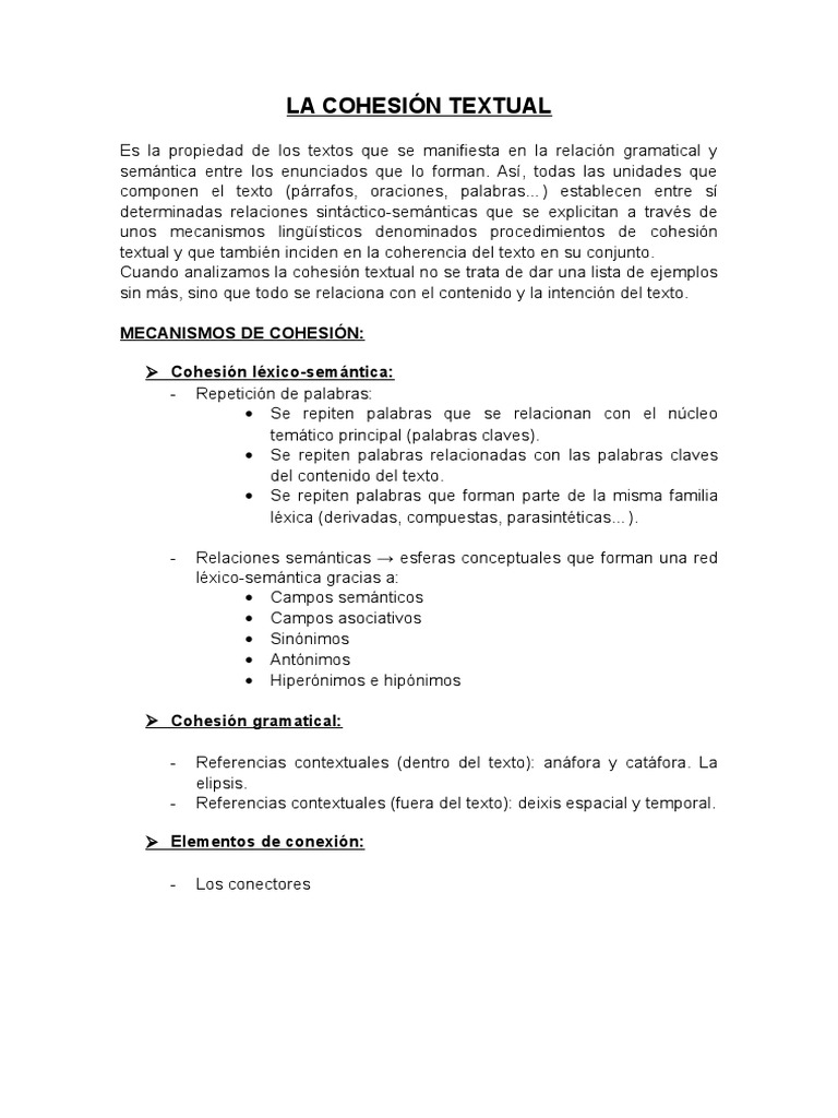 La Cohesión Léxica | Palabra | Léxico