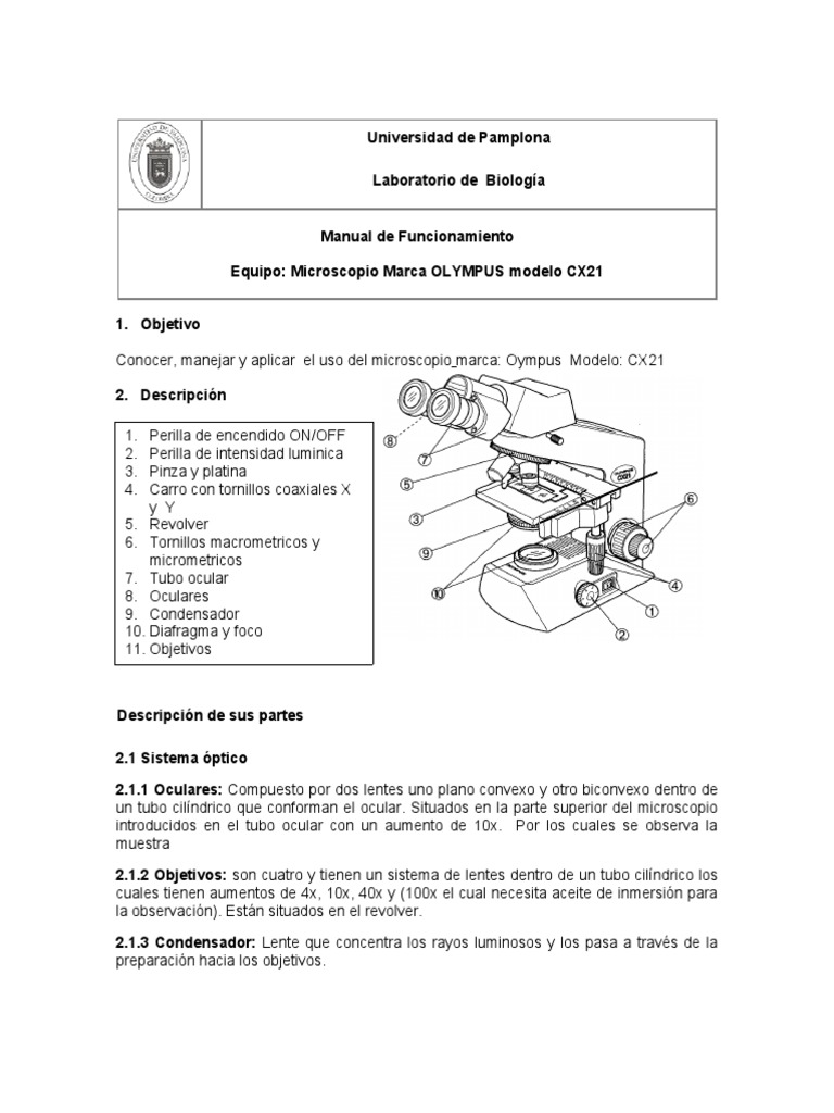 Manual de Microscopio Olympus CX21 | PDF | Microscopio | Ojo