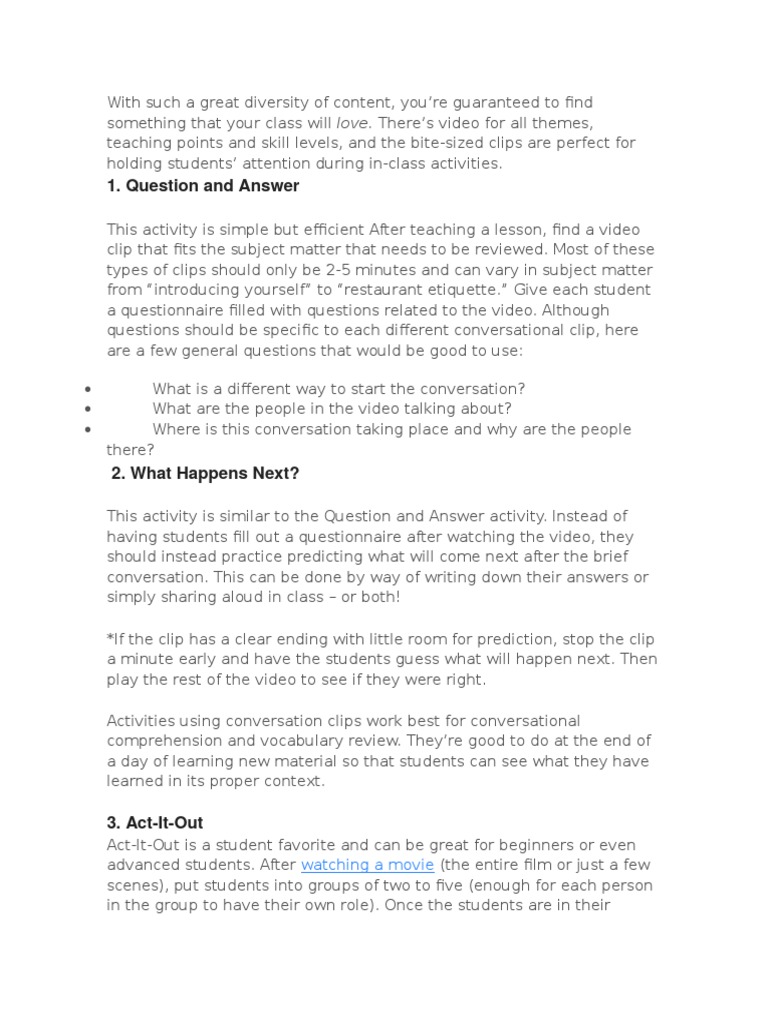 Activities With Movies | Reading Comprehension | Learning