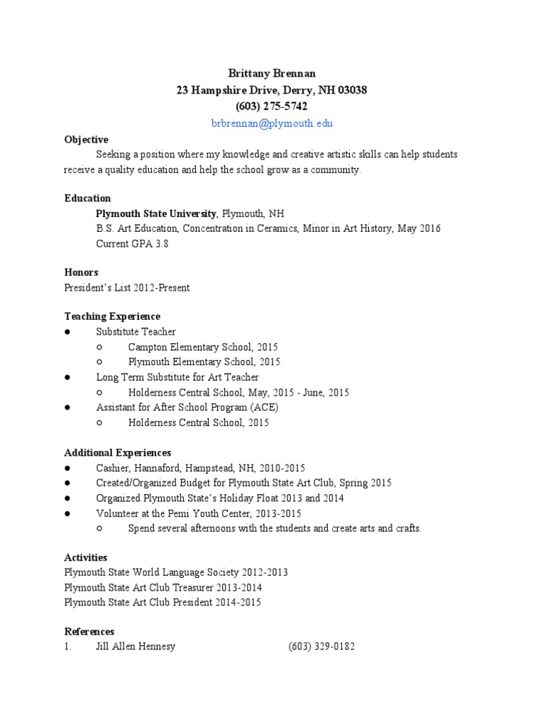 Art Education Resume of Brittany Brennan | PDF | Career & Growth | Social Science