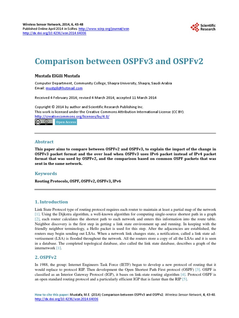 Comparison Between Ospfv3 and Ospfv2: Mustafa Elgili Mustafa | PDF | I ...