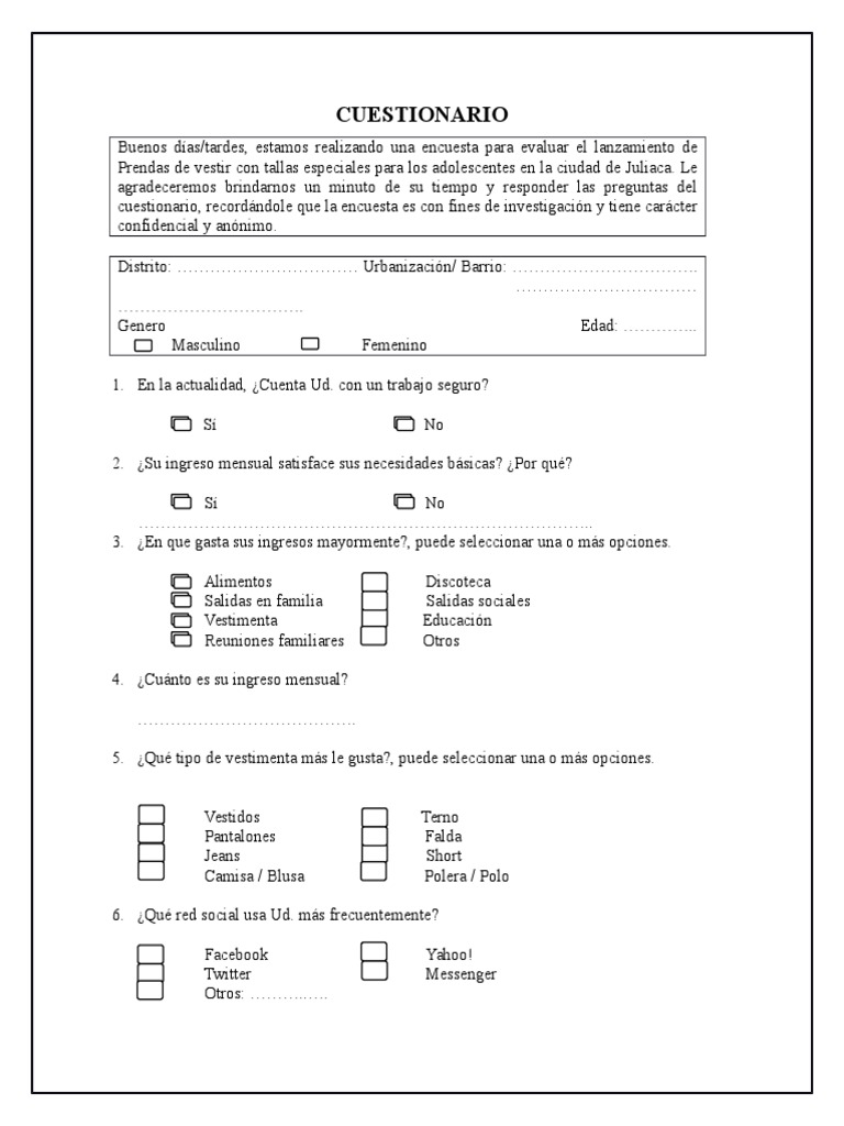 Modelo de Cuestionario | PDF