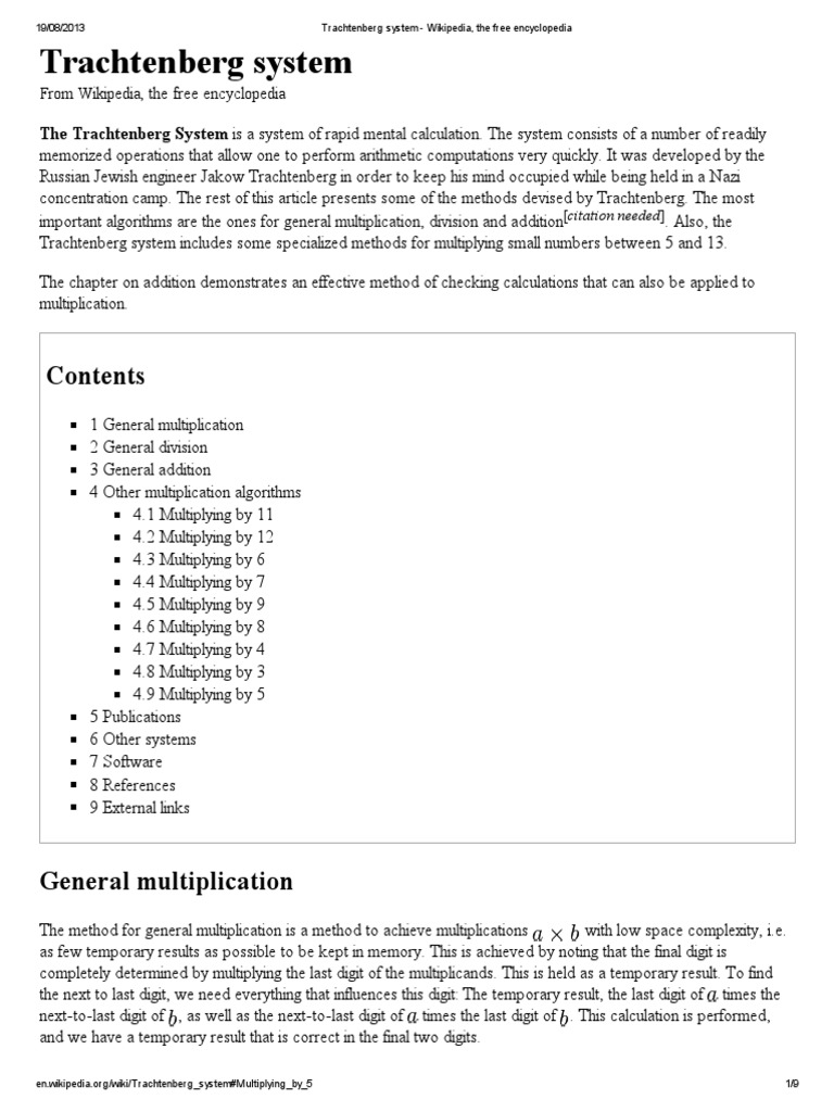 The Trachtenberg System, Wikipedia | Mathematical Notation ...