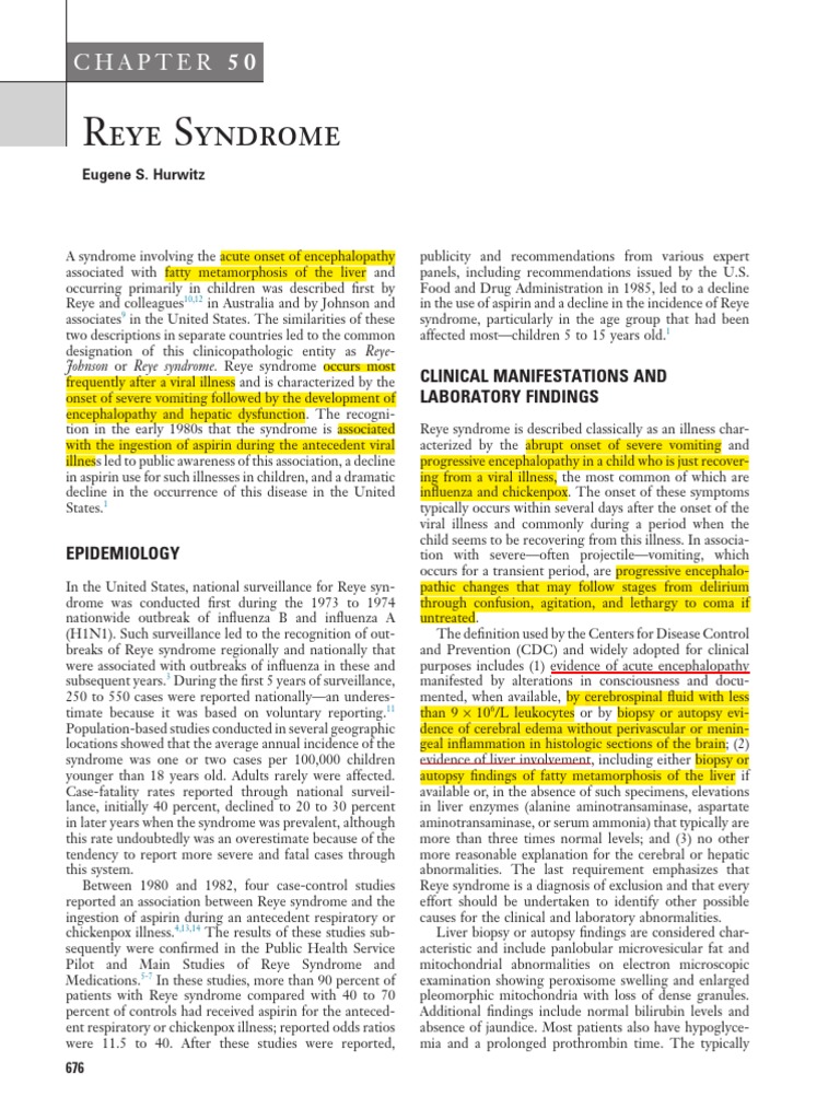 Reye Syndrome: Clinical Manifestations and Laboratory Findings | PDF ...