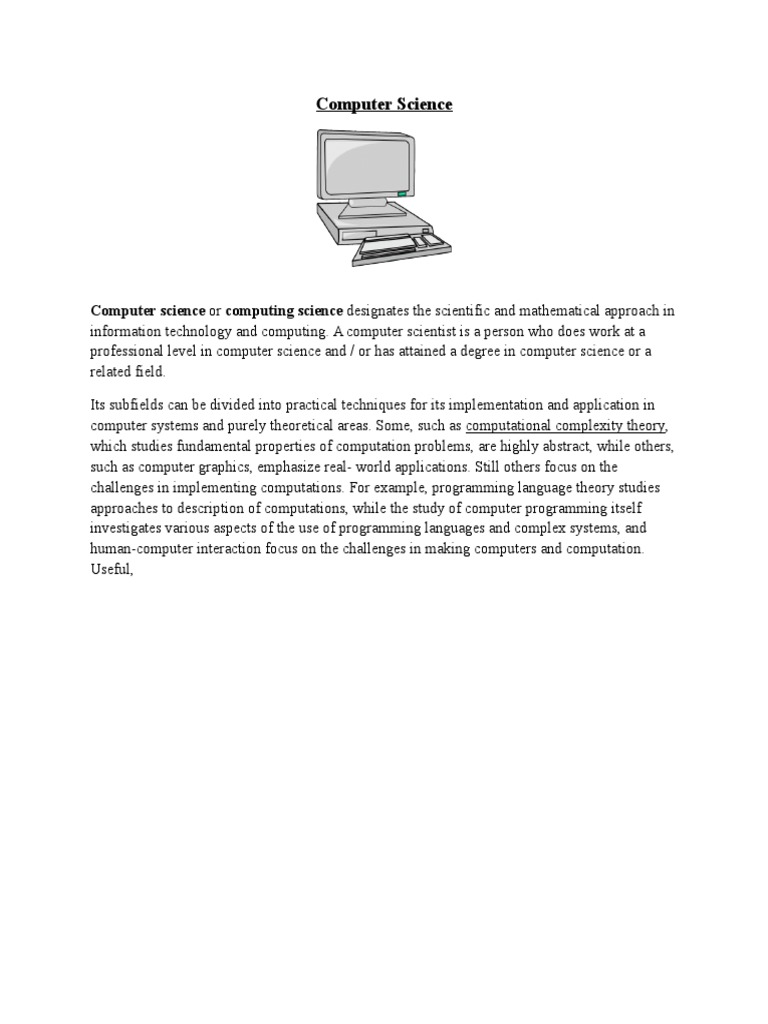 Overview of Computer Science Fields | PDF