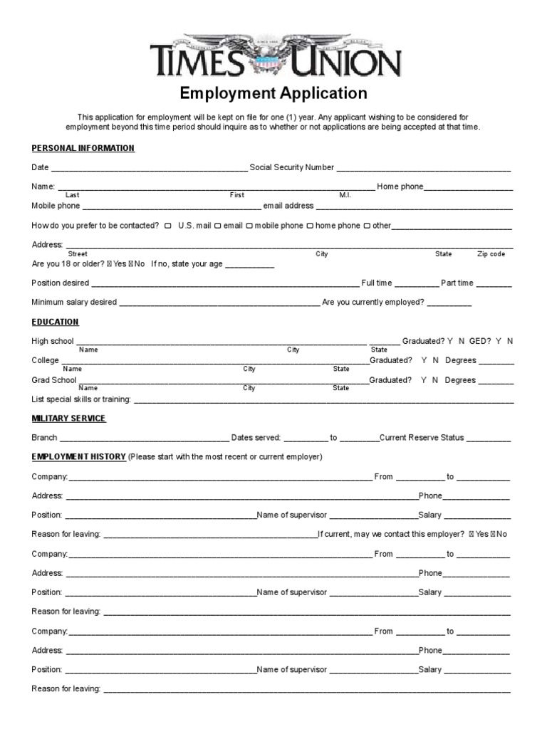 Employment Application: Personal Information | At Will Employment ...