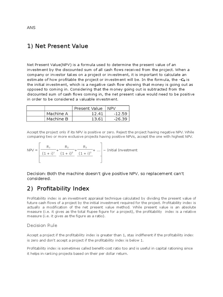 1) Net Present Value: Decision Rule | PDF | Net Present Value | Present ...
