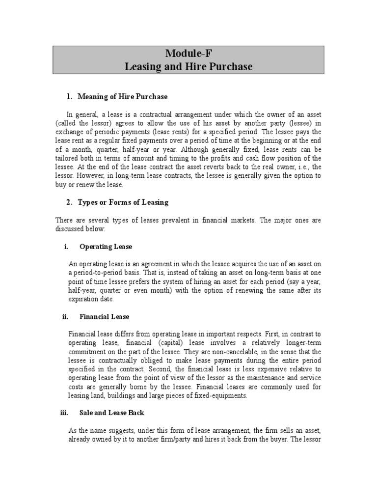 Leasing and Hire Purchase | PDF | Lease | Depreciation Leasing and Hire Purchase | PDF | Lease | Depreciation