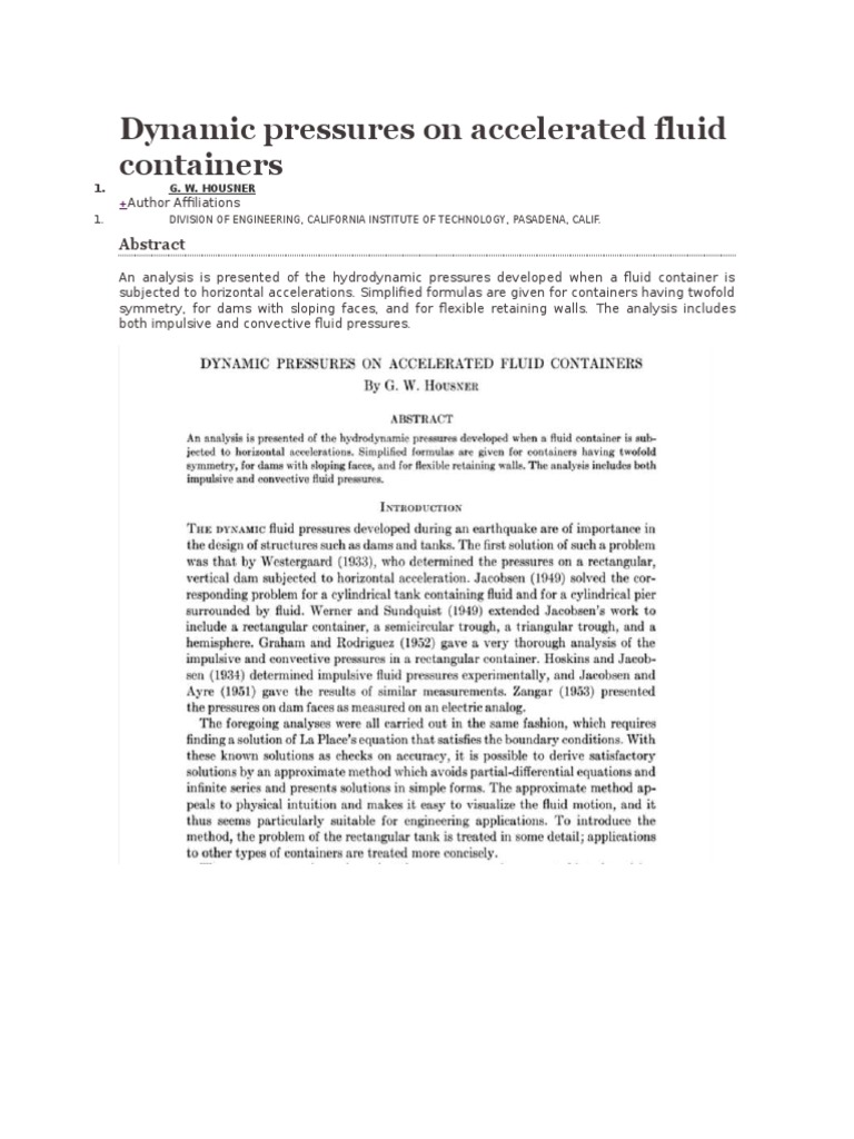 1957-HOUSNER-Dynamic Pressures On Accelerated Fluid Containers | PDF ...