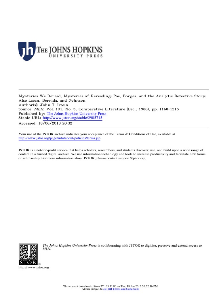 1986 - Mysteries We Reread, Mysteries of Rereading. Poe, Borges, and ...