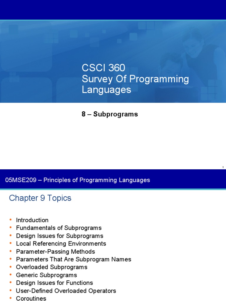 Csci 360 Survey Of Programming Languages 8 Subprograms Pdf