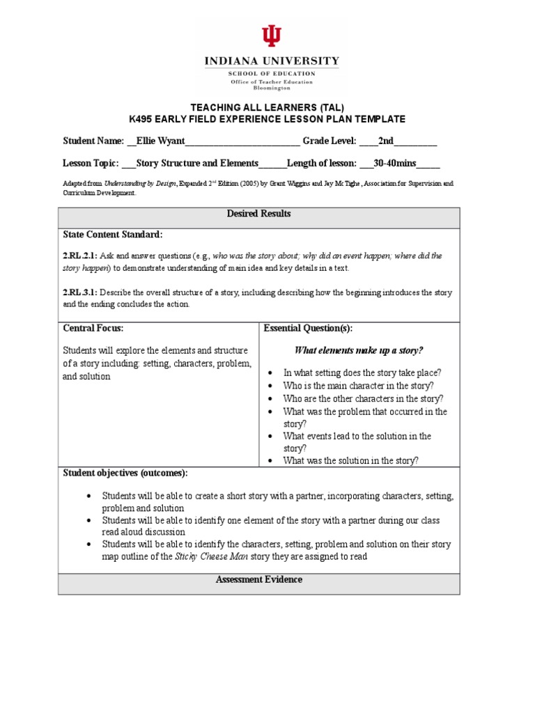 Story Structure Lesson Plan for 2nd Grade | PDF | Lesson Plan | Applied ...