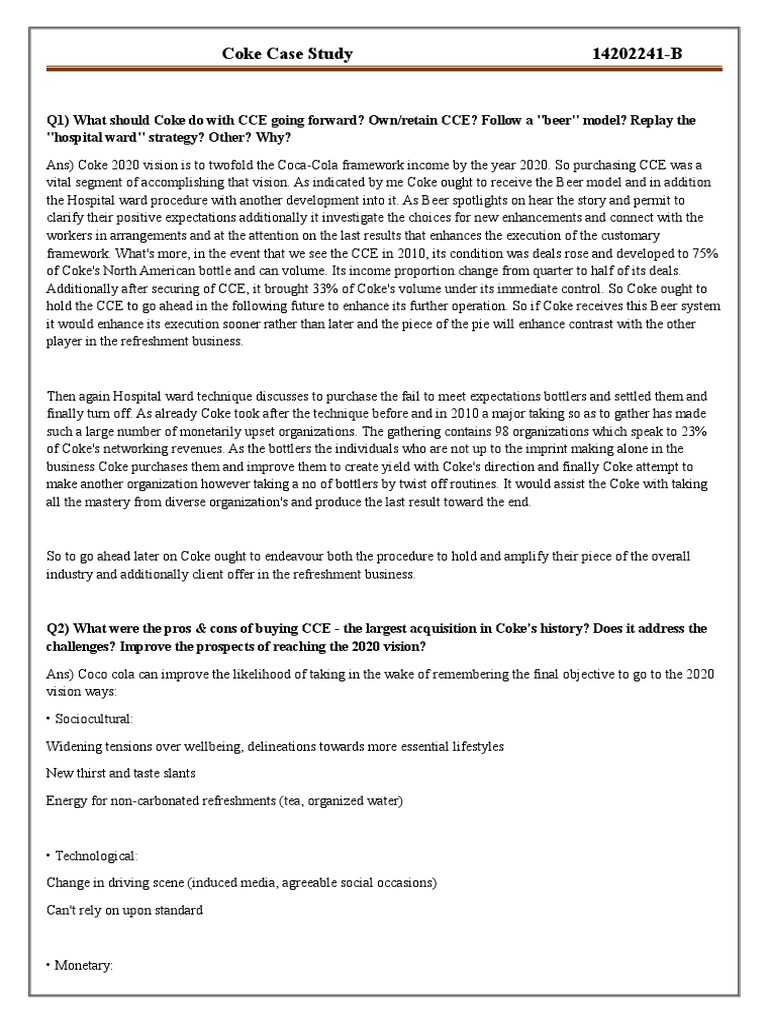 Coke Case Study 14202241-B | PDF | The Coca Cola Company | Coca Cola