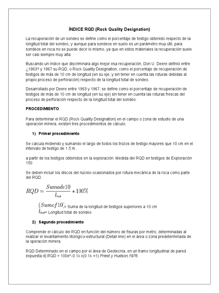 ÍNDICE RQD (Rock Quality Designation) | PDF | Ingeniería geotécnica ...