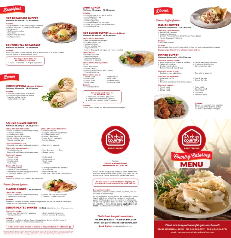 Ricky's Abbotsford Catering Menu | PDF | Salad | Food And Drink