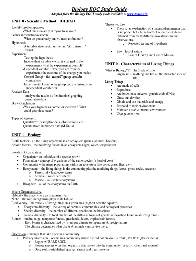 Biology EOC Study Guide NOTES | PDF | Meiosis | Cellular Respiration