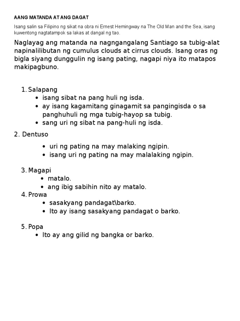 Ang Matanda at Ang Dagat | PDF