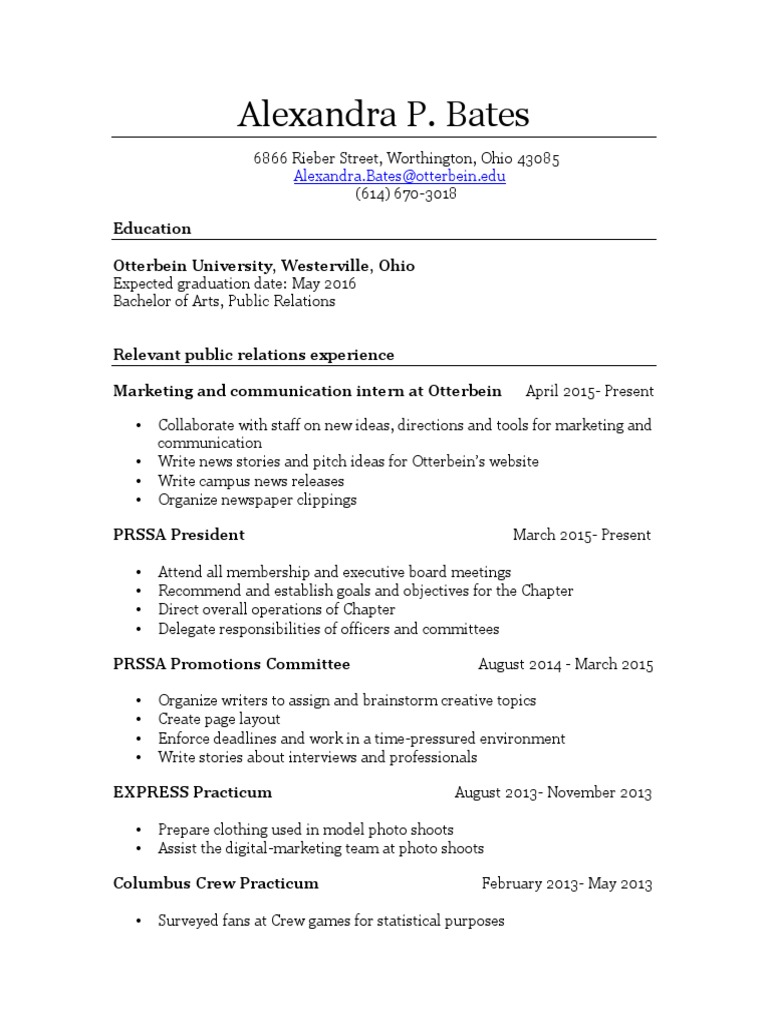 Public Relations Resume of Alexandra Bates | PDF
