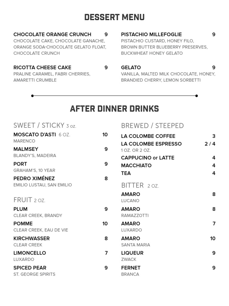 Dessert & Digestif Delights | PDF