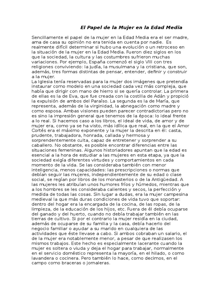 El Papel de La Mujer en La Edad Media | PDF | Baja Edad Media | Mujer