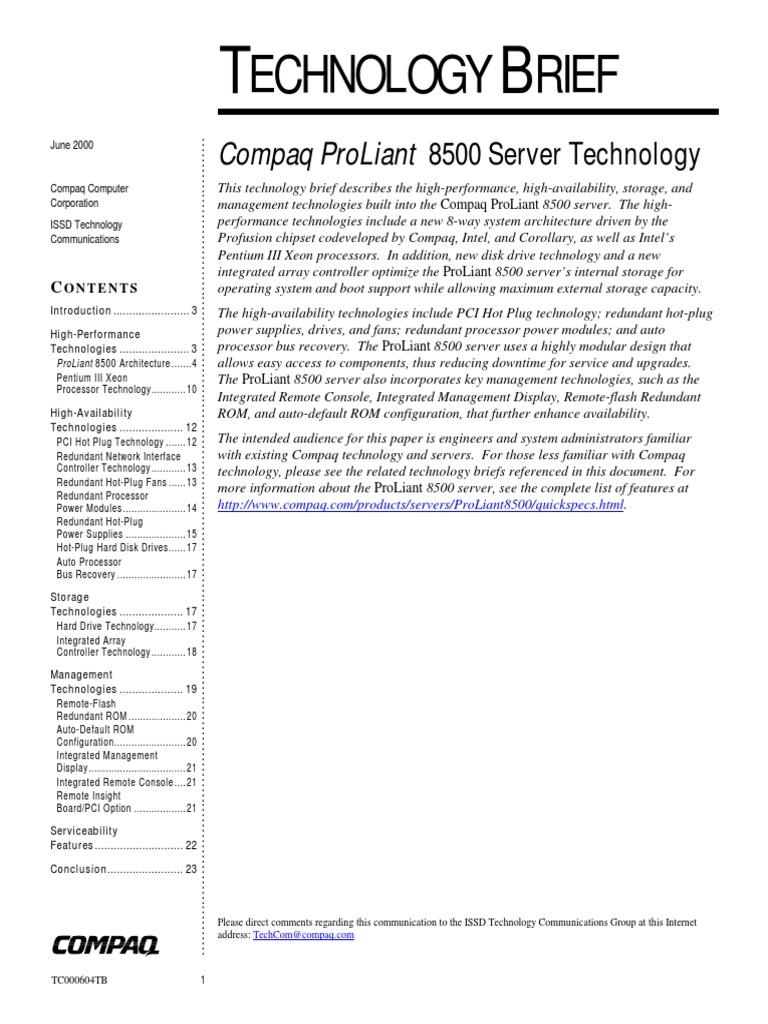 Echnology Rief: Compaq Proliant 8500 Server Technology | PDF | Cpu ...