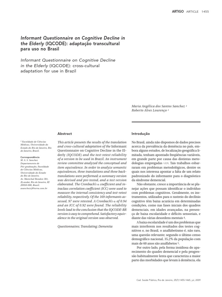 IQCODE | PDF | Neuropsicologia | Tempo