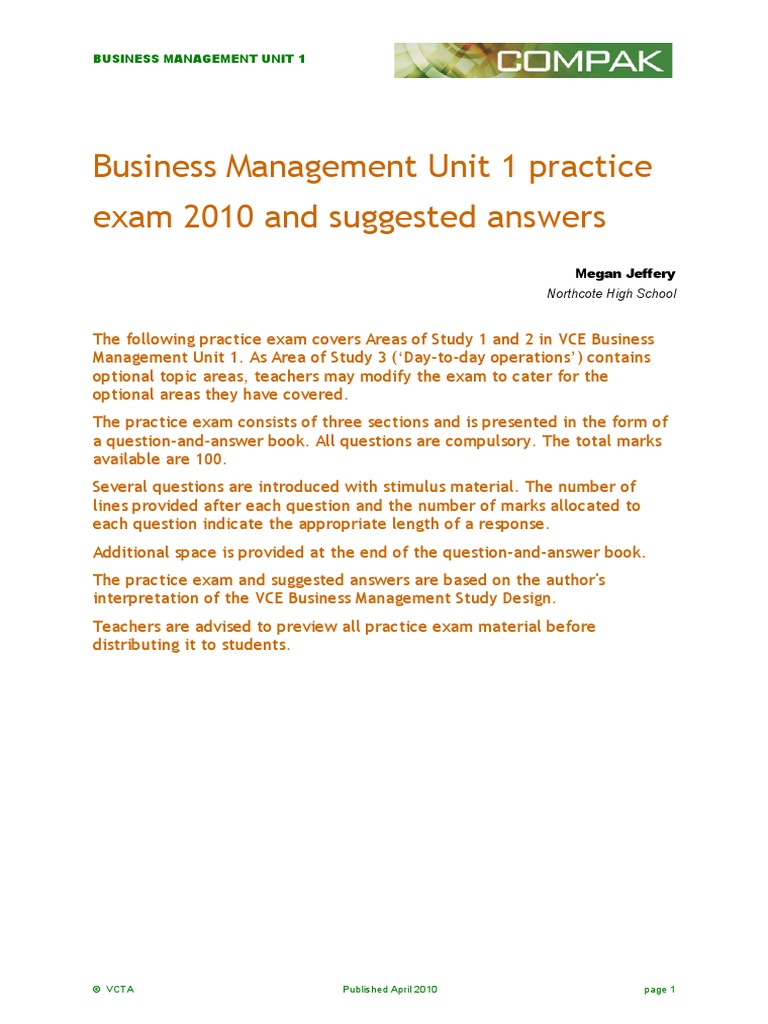 Buiness Management Unit 1 Exam 2010 | PDF | Franchising | Business Plan