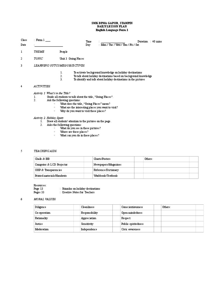 Unit-3 Going Places | PDF | Lesson Plan | Cognition