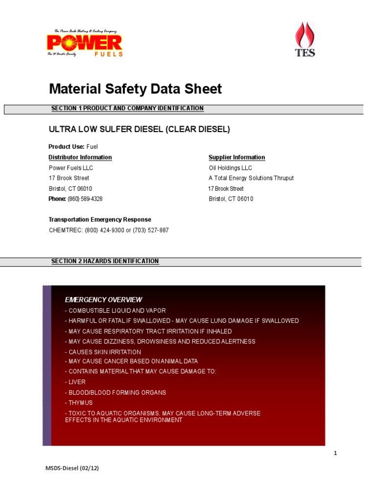 Diesel MSDS | PDF | Personal Protective Equipment | Toxicity