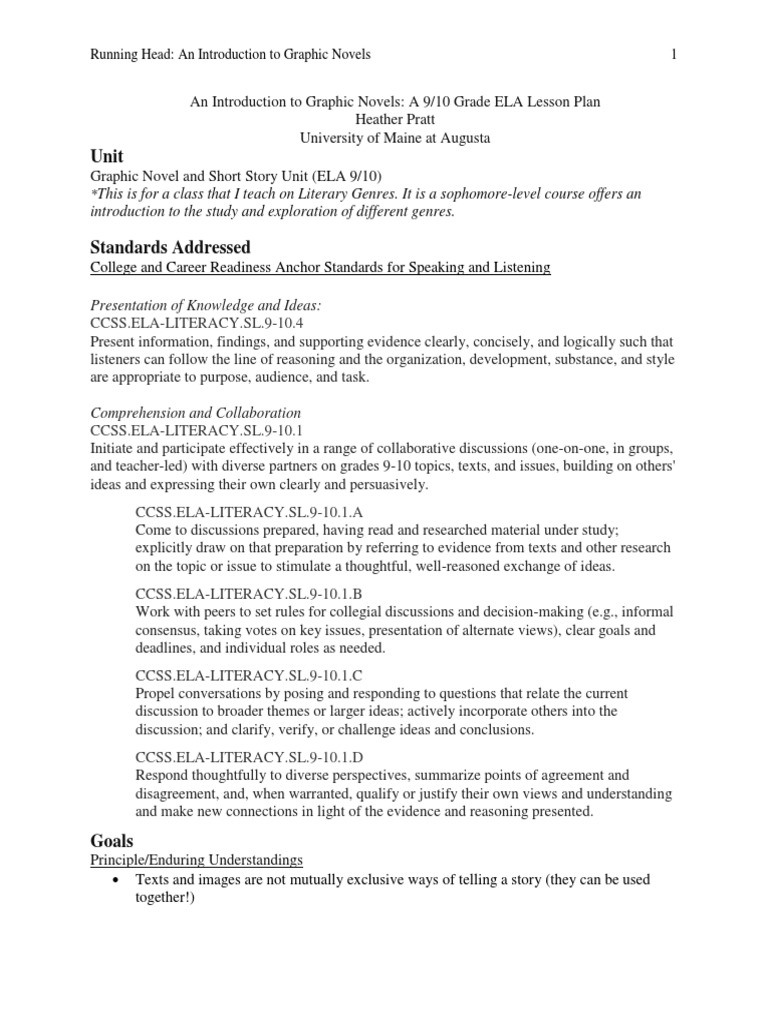 Lesson Plan-An Introduction To Graphic Novels | PDF | Comics | Epistemology