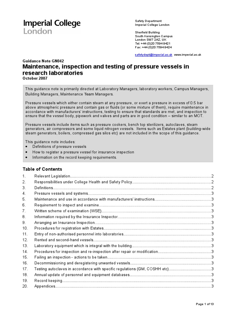 Maintenance, inspection and testing of pressure vessels | Safety | Steam