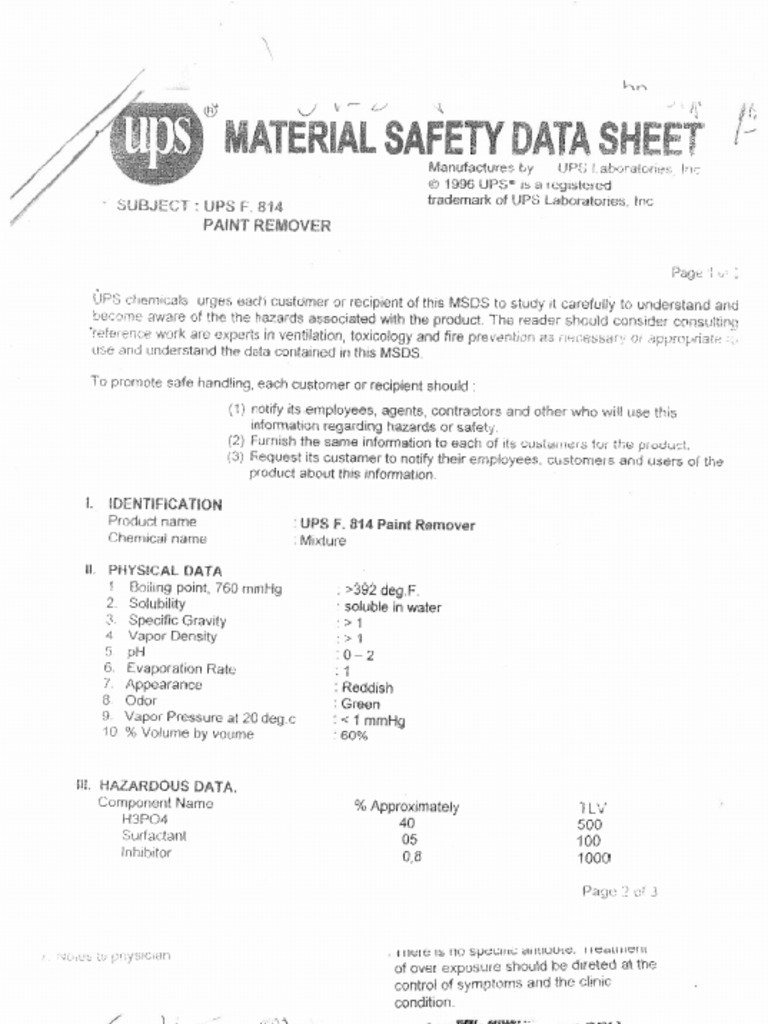 MSDS Paint Remover UPS | PDF