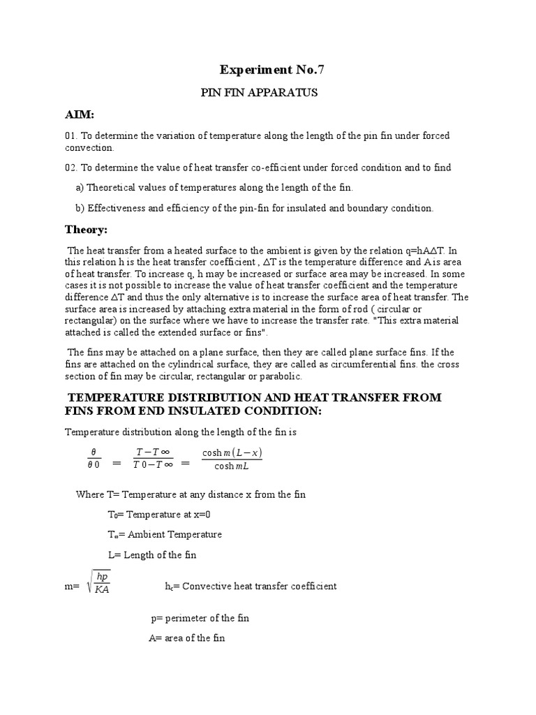 Experiment No 7 Pin Fin Apparatus | PDF | Heat Transfer | Transport ...