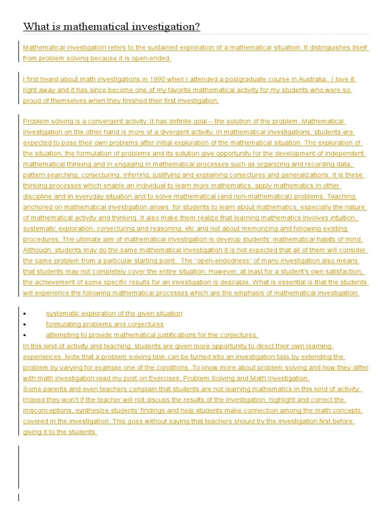 The Benefits of Mathematical Investigations: Developing Students ...